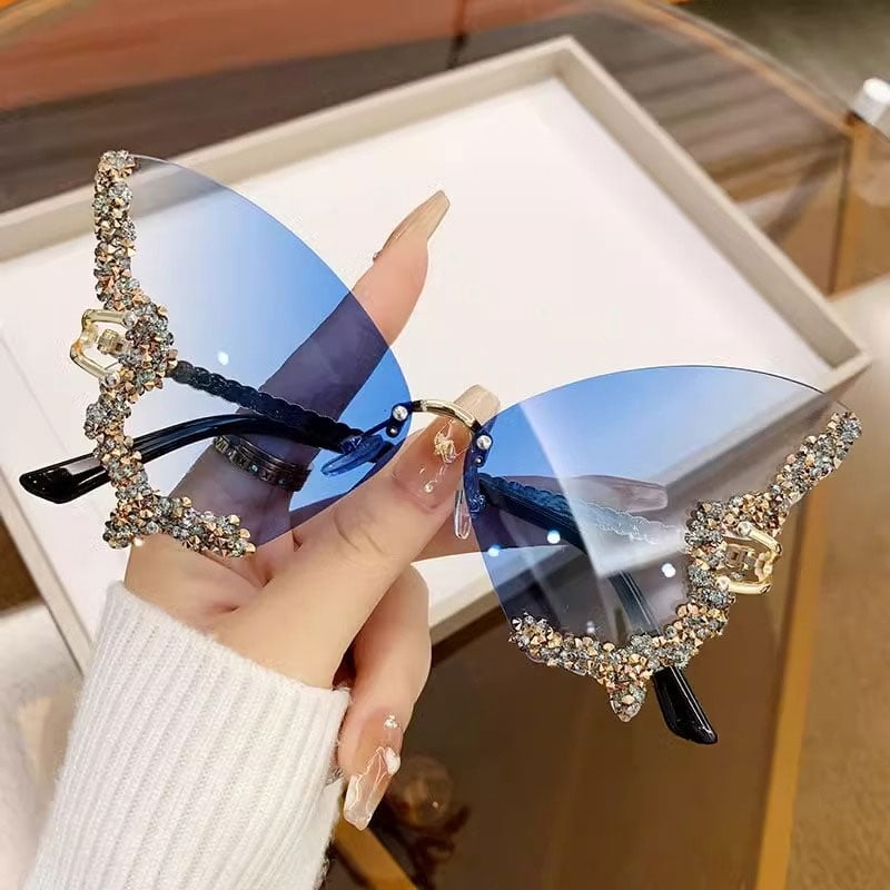 Butterfly Shaped Sunglasses Women's Retro Classic Diamond Rimless ...