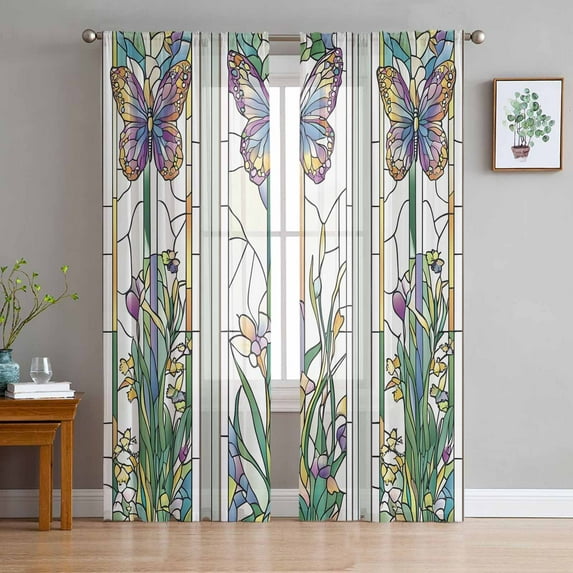 Butterfly Sheer Curtains 108 Inch Length 2 Panels Set for Living Room ...