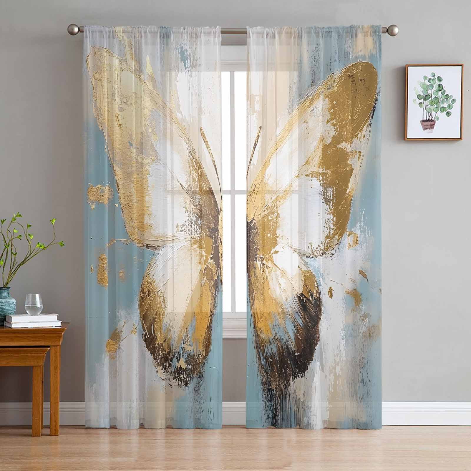 Butterfly Sheer Curtains 96 Inch Length 2 Panels Set for Living Room ...