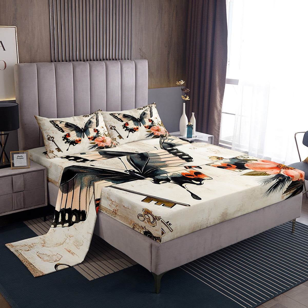 Butterfly Sheet Set for Girls Kids Vintage Butterfly Bed Sheets Set ...