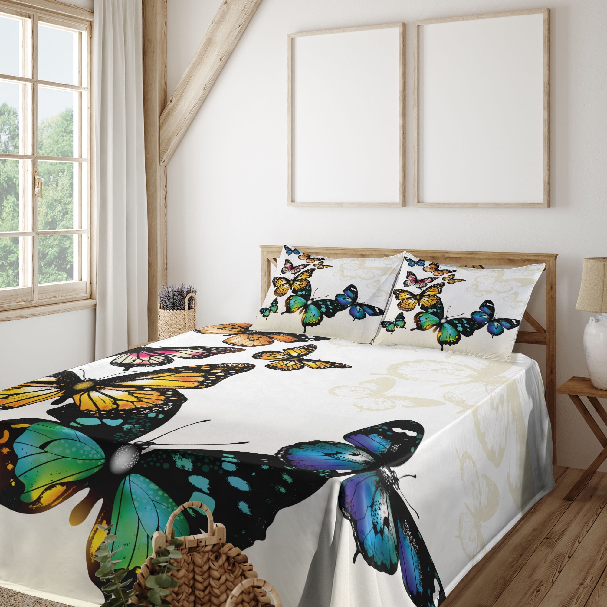 Butterfly Sheet Set, Vivid Monarch Butterflies Flying Shades Shadows ...
