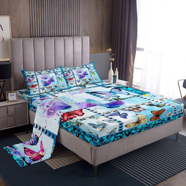 Butterfly Sheet Set Queen for Women Adult,Lavender Purple Kawaii ...