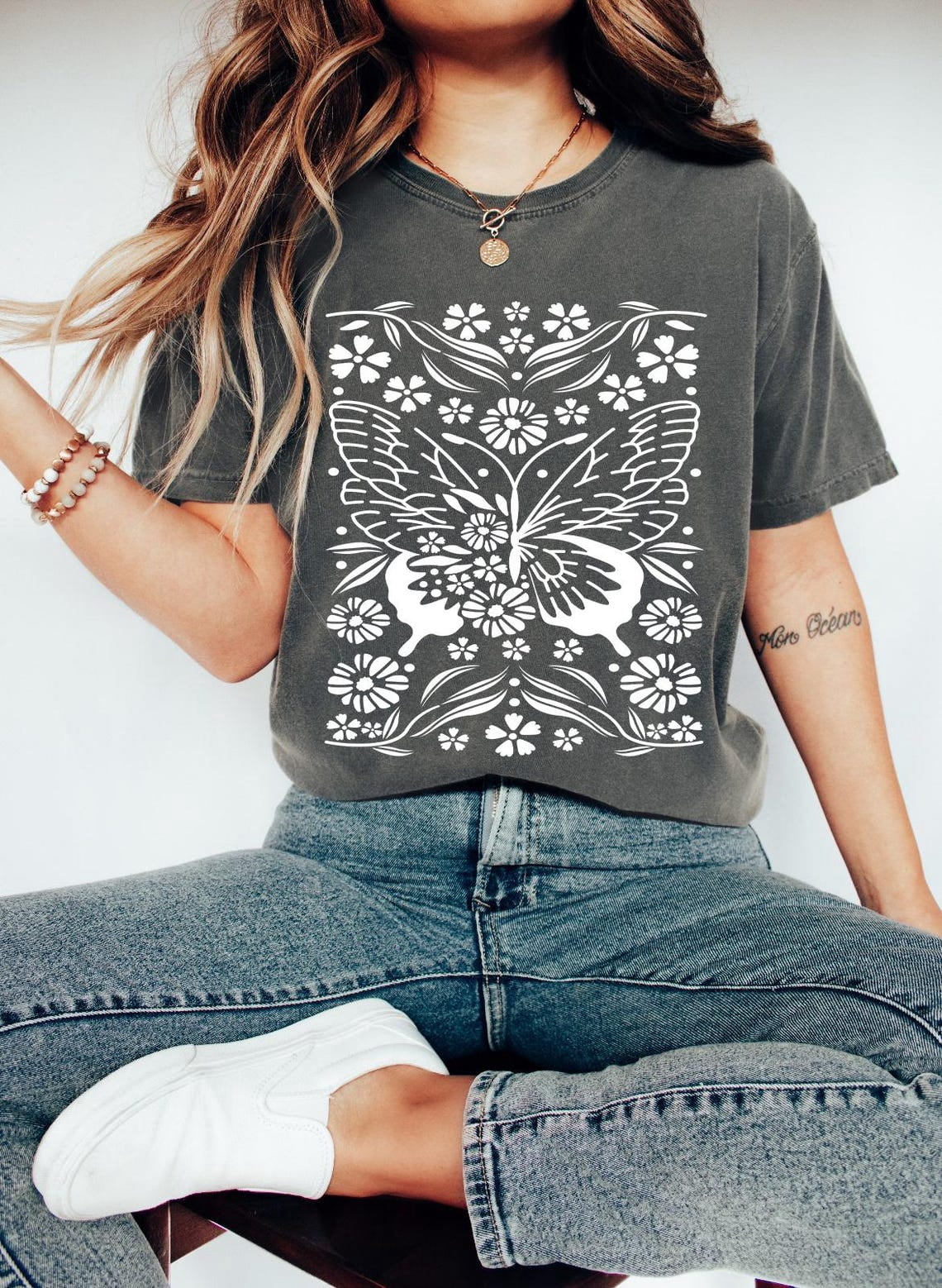 Butterfly Shirt: Floral Graphic Tee, Soft Goth Fairy Core - Walmart.com