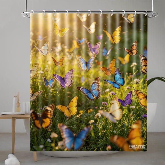Butterfly Shower Curtain Butterfly Shower Curtain with Hooks, Bathroom ...