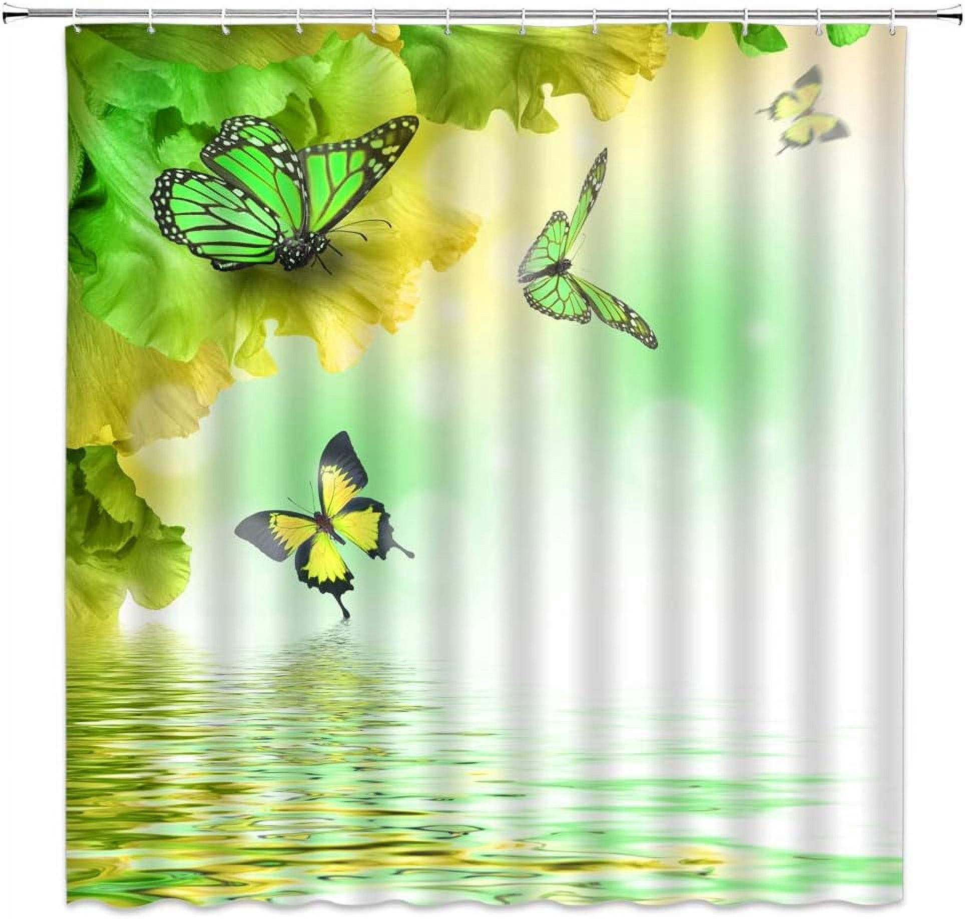 Butterfly Shower Curtain Fantasy Yellow and Green Flower Butterflies ...