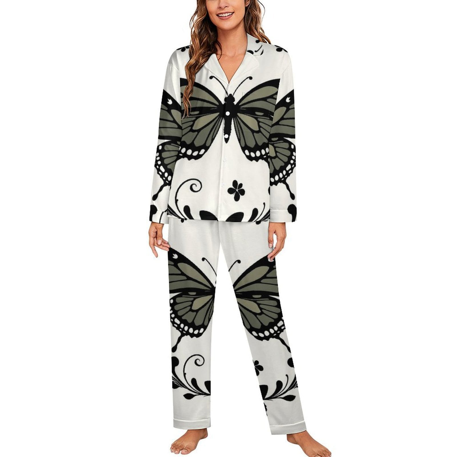 Butterfly Silhouette Series Design Pajamas Long-Sleeve Two Piece ...