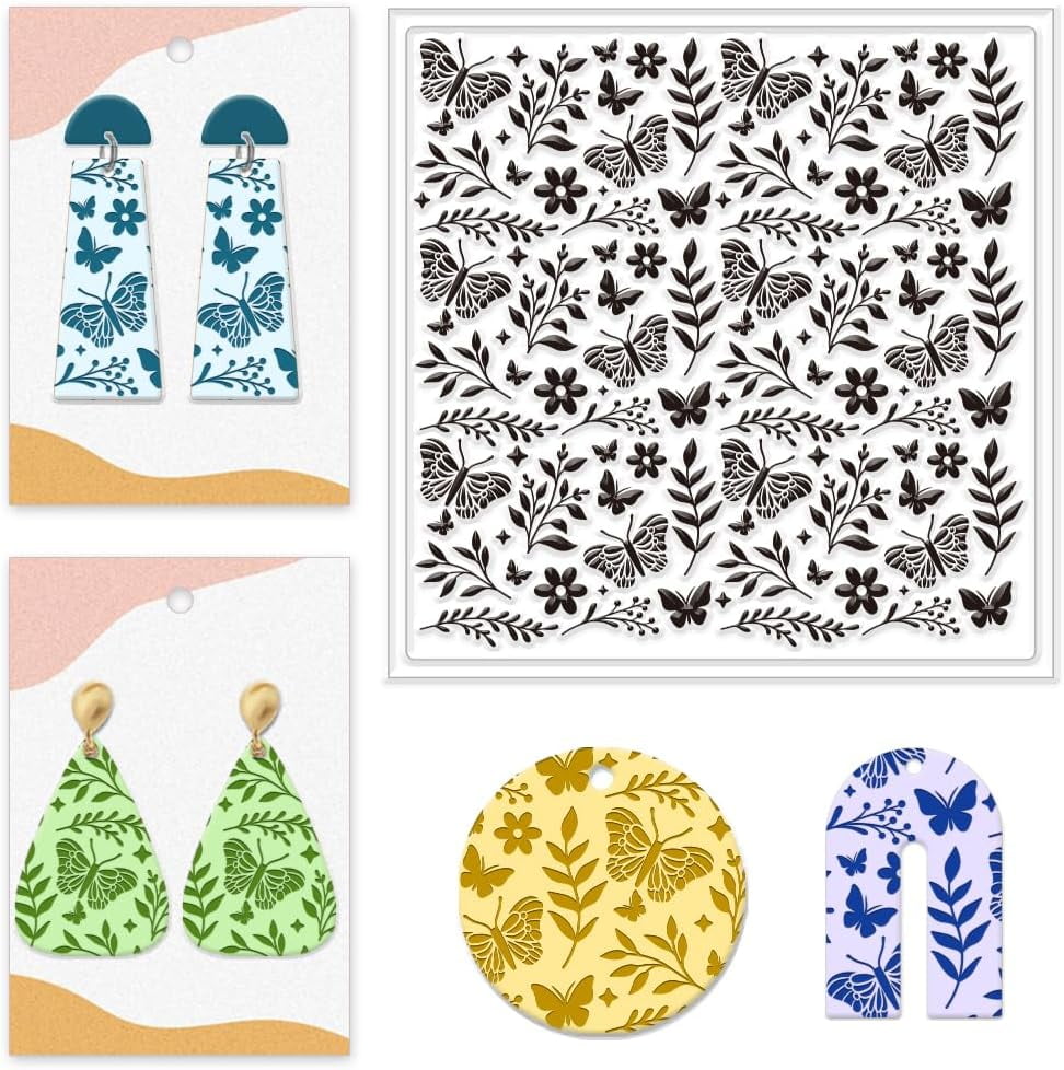 Butterfly Silicone Clay Texture Sheet 5.5x5.5inch Flowers Leaves ...