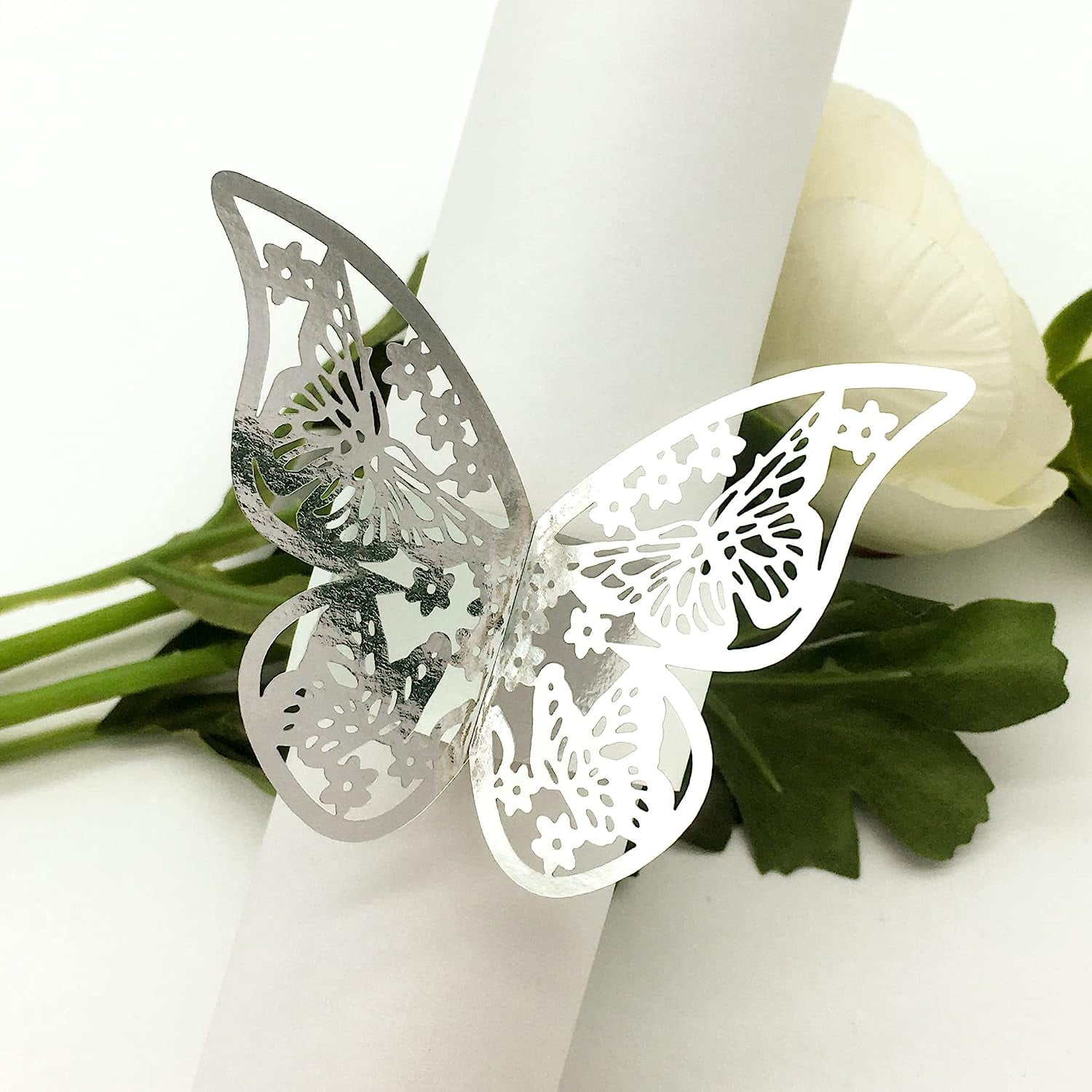 Butterfly Silver Paper Napkin Rings Set of 100 pcs，3D Laser Cut Foil ...