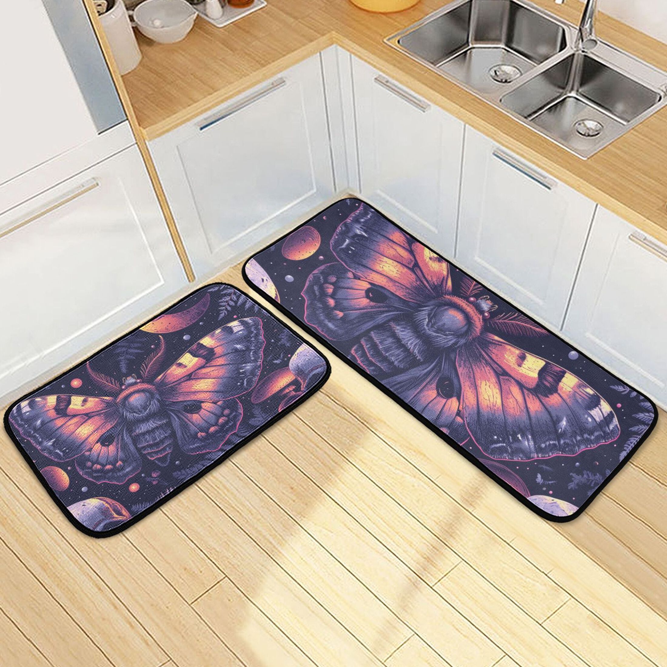 Butterfly Skeleton Skull Head Kitchen Rugs Set of 2 Non Slip Floor Foam ...