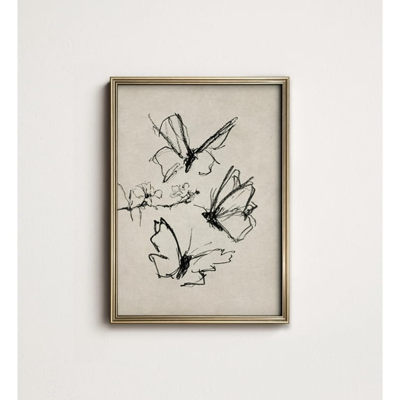 Butterfly Sketch Art Print: Rustic Farmhouse Garden Decor (Printable ...