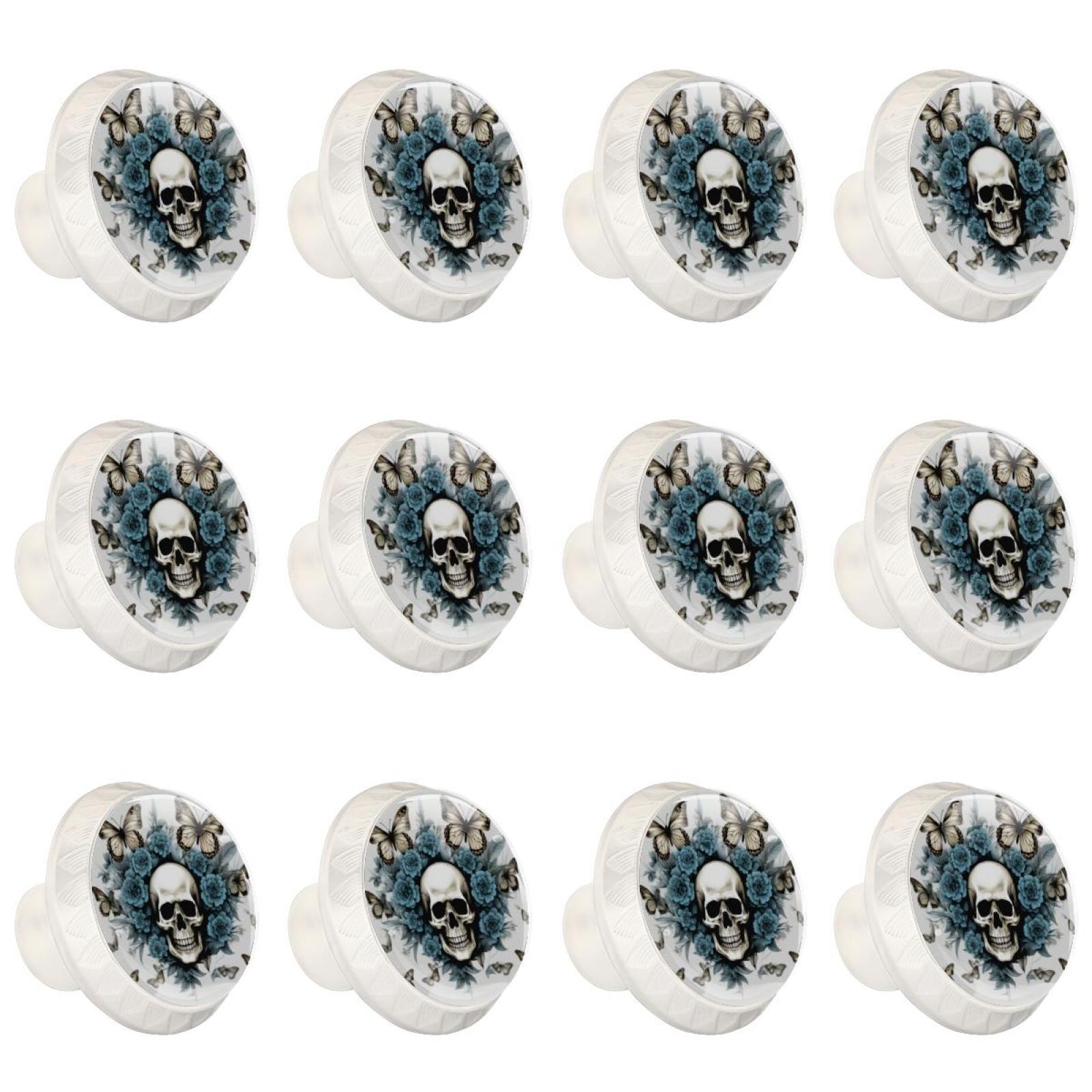 Butterfly Skull 12 Pcs White Round Drawer Pulls with Screws,ABS and ...