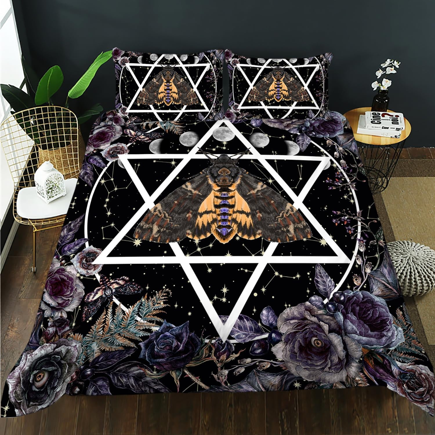 Butterfly Skull Duvet Cover Set Size Gothic Bedding Set Mystical Moth ...