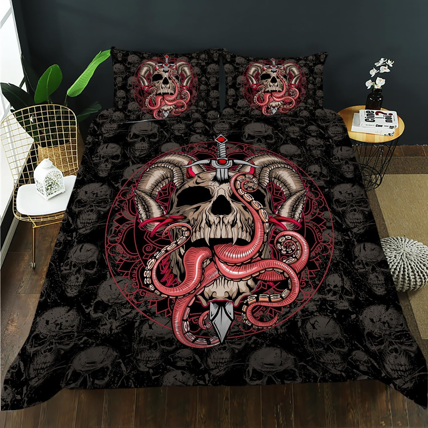 Butterfly Skull Duvet Cover Set Size Gothic Bedding Set Mystical Moth ...