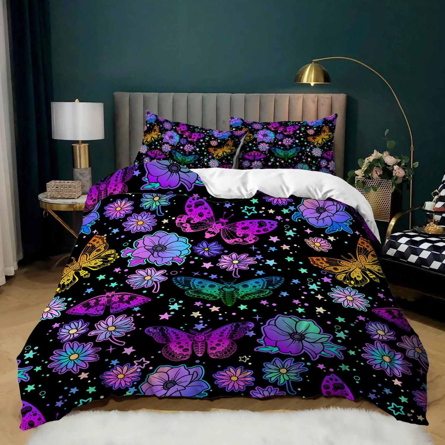 Butterfly Skull Duvet Cover Set Size Gothic Bedding Set Mystical Moth ...