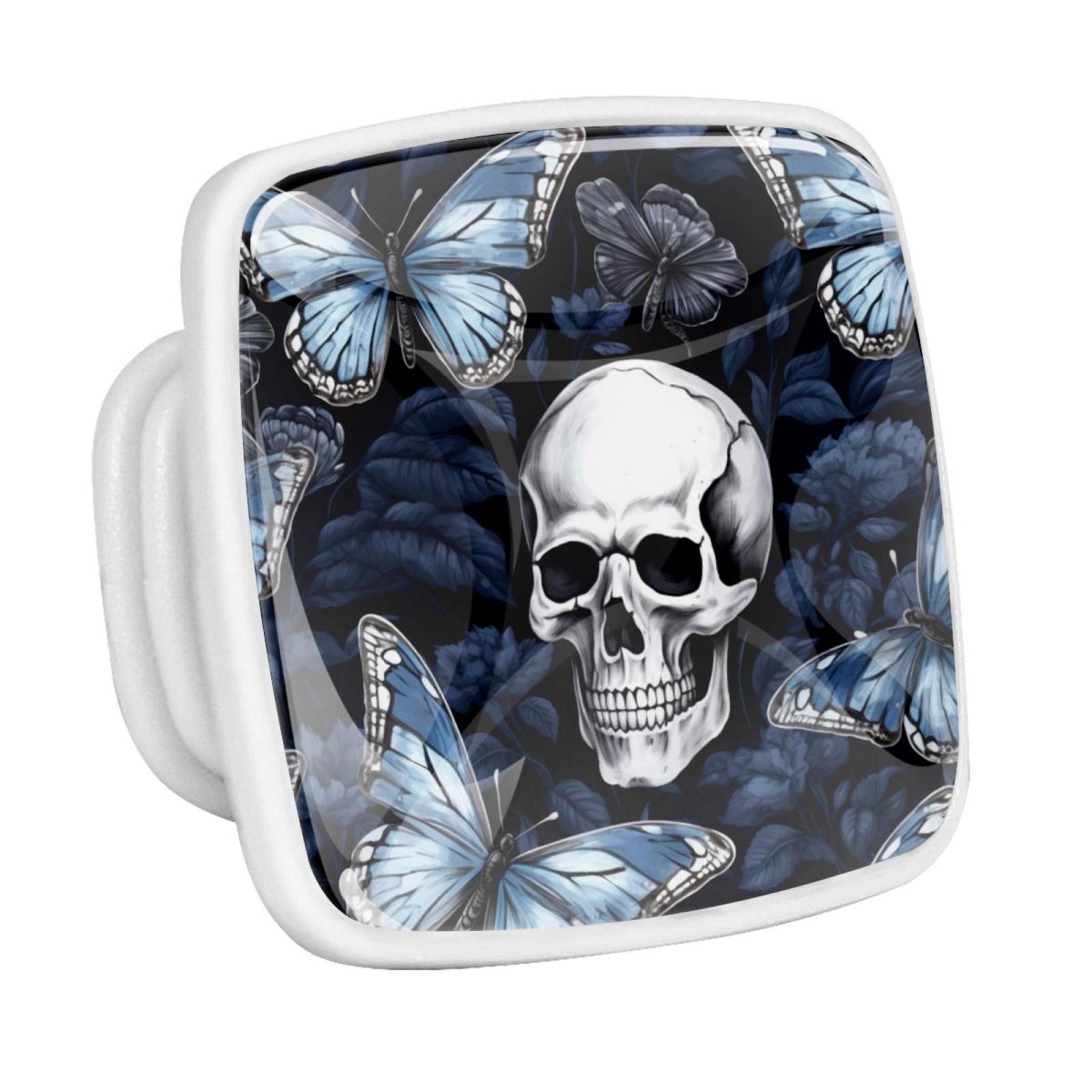 Butterfly Skull Fluorescent Drawer Pulls with Screws Square 4-Pack Glow ...