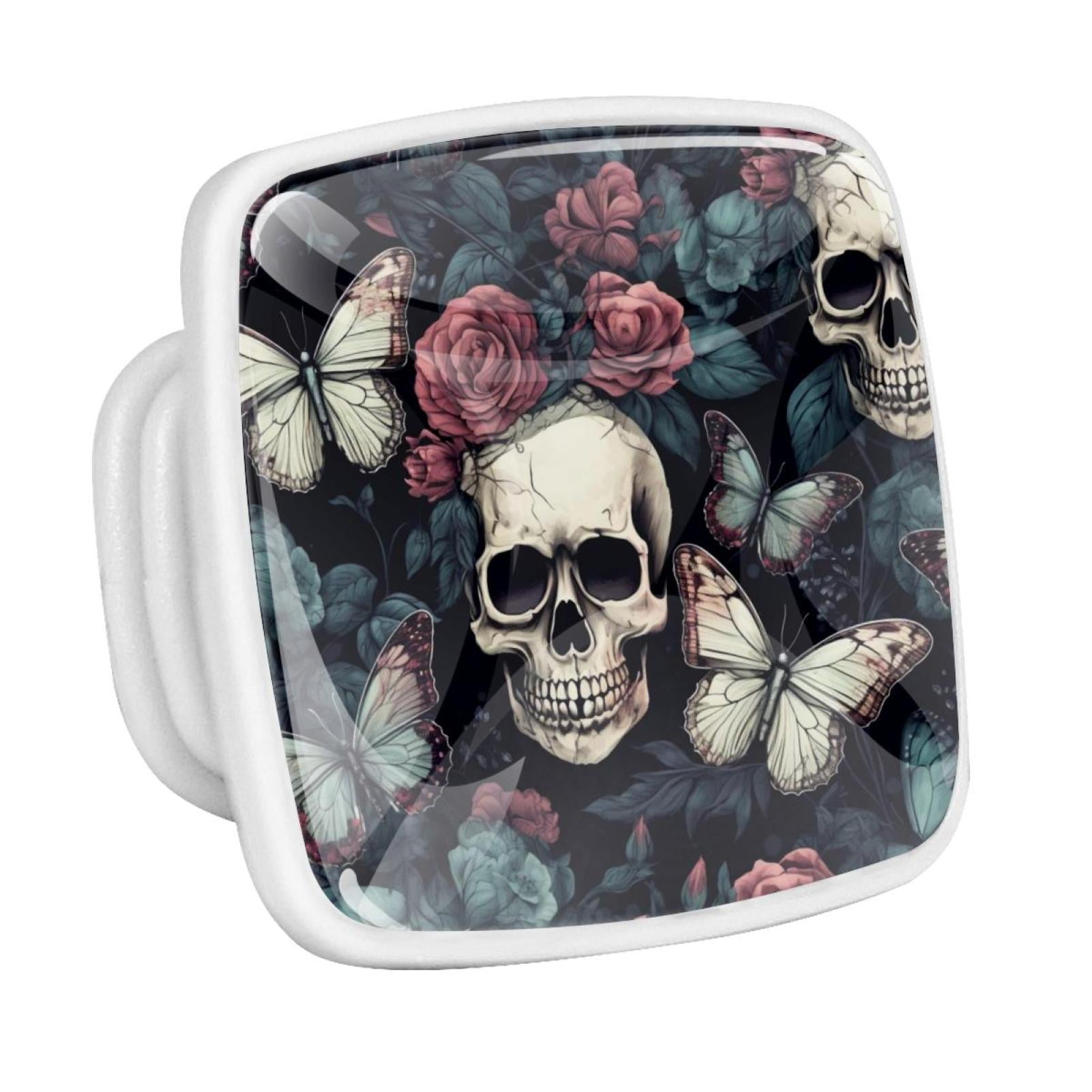 Butterfly Skull Fluorescent Drawer Pulls with Screws Square 4-Pack Glow ...