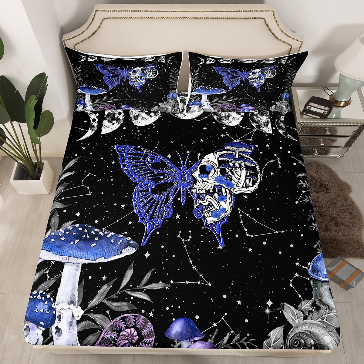 Butterfly Skull Skeleton Bed Sheets Moon Phase Halloween Bed Set ...