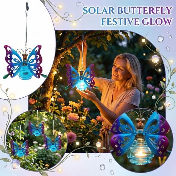 Butterfly Solar Outdoor Hanging Lantern Creative Small Sculpture Lights ...
