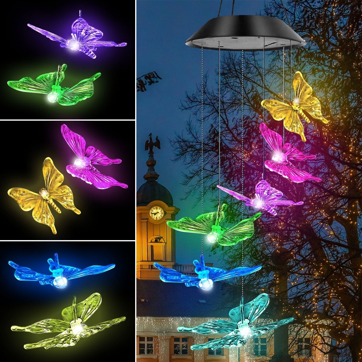 syenll Butterfly Solar Wind Chimes, Color Changing Solar Lights ...