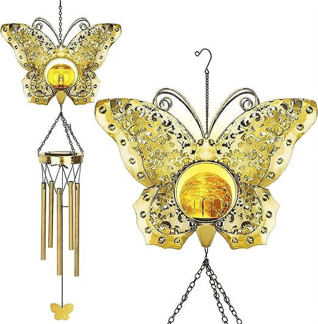Butterfly Solar Wind Chimes for Outside, JYPS Crackle Glass Ball ...