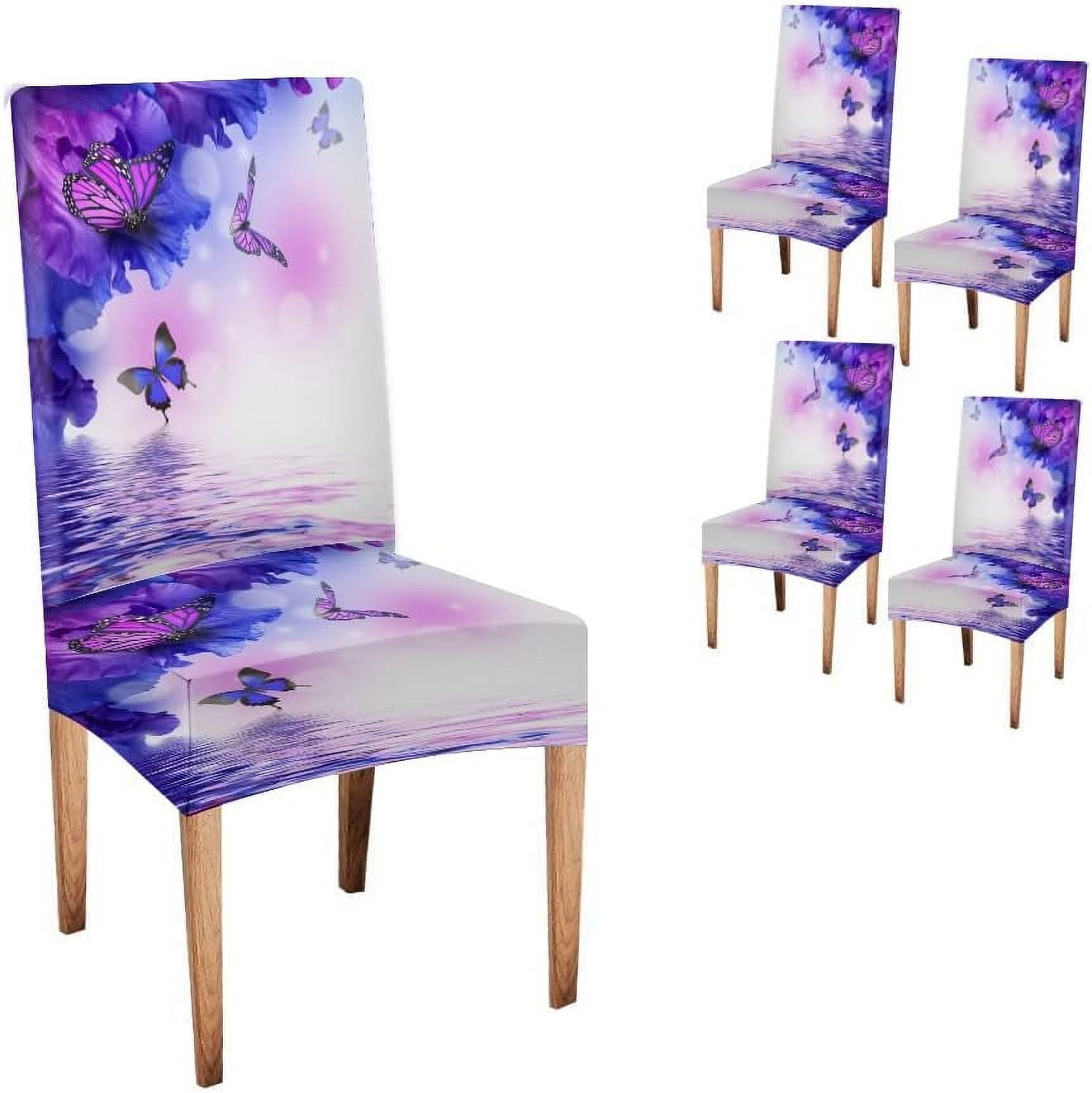 Butterfly Spandex Chair Covers for Dining Room Set of 4 Removable Chair ...
