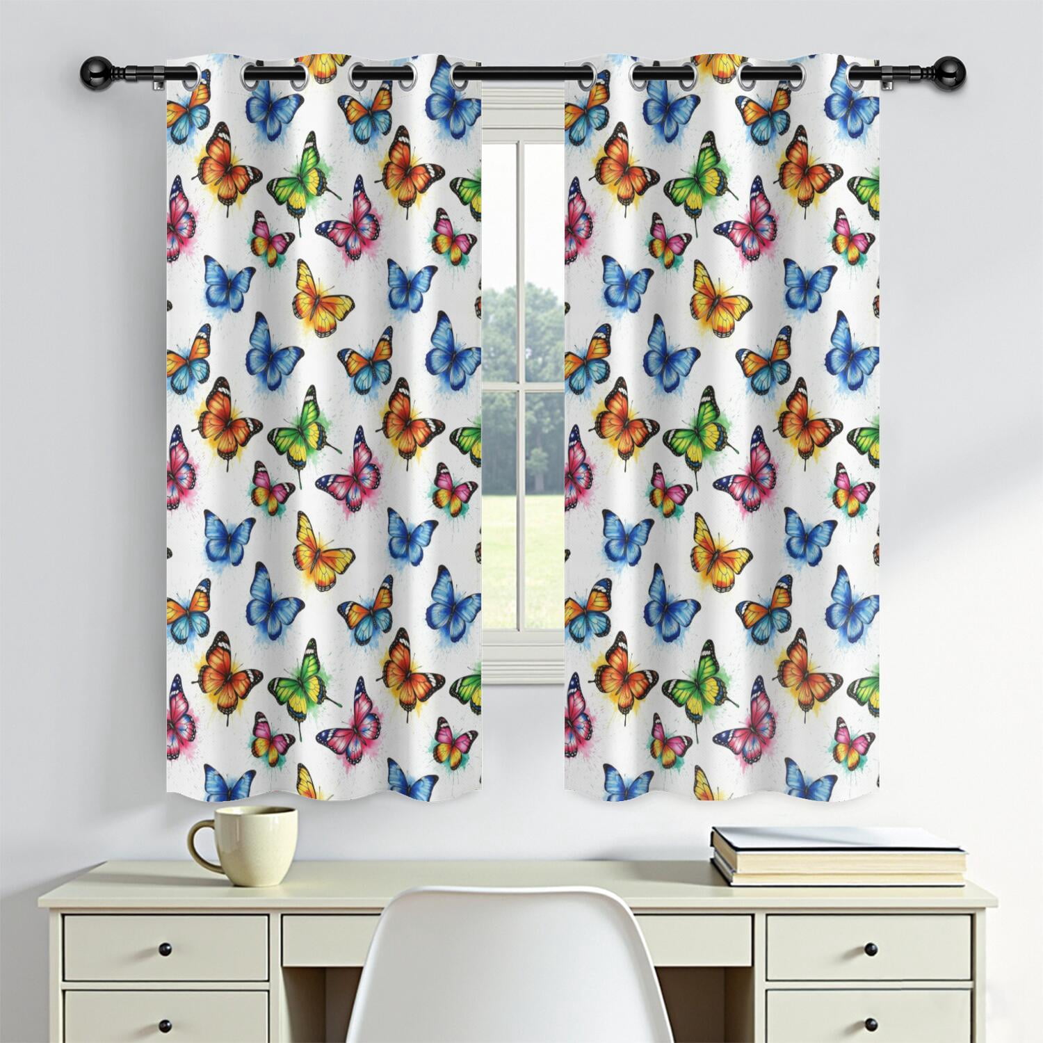 Butterfly and Splash Multicolor Pattern Blackout Curtains,Triple Weaved ...