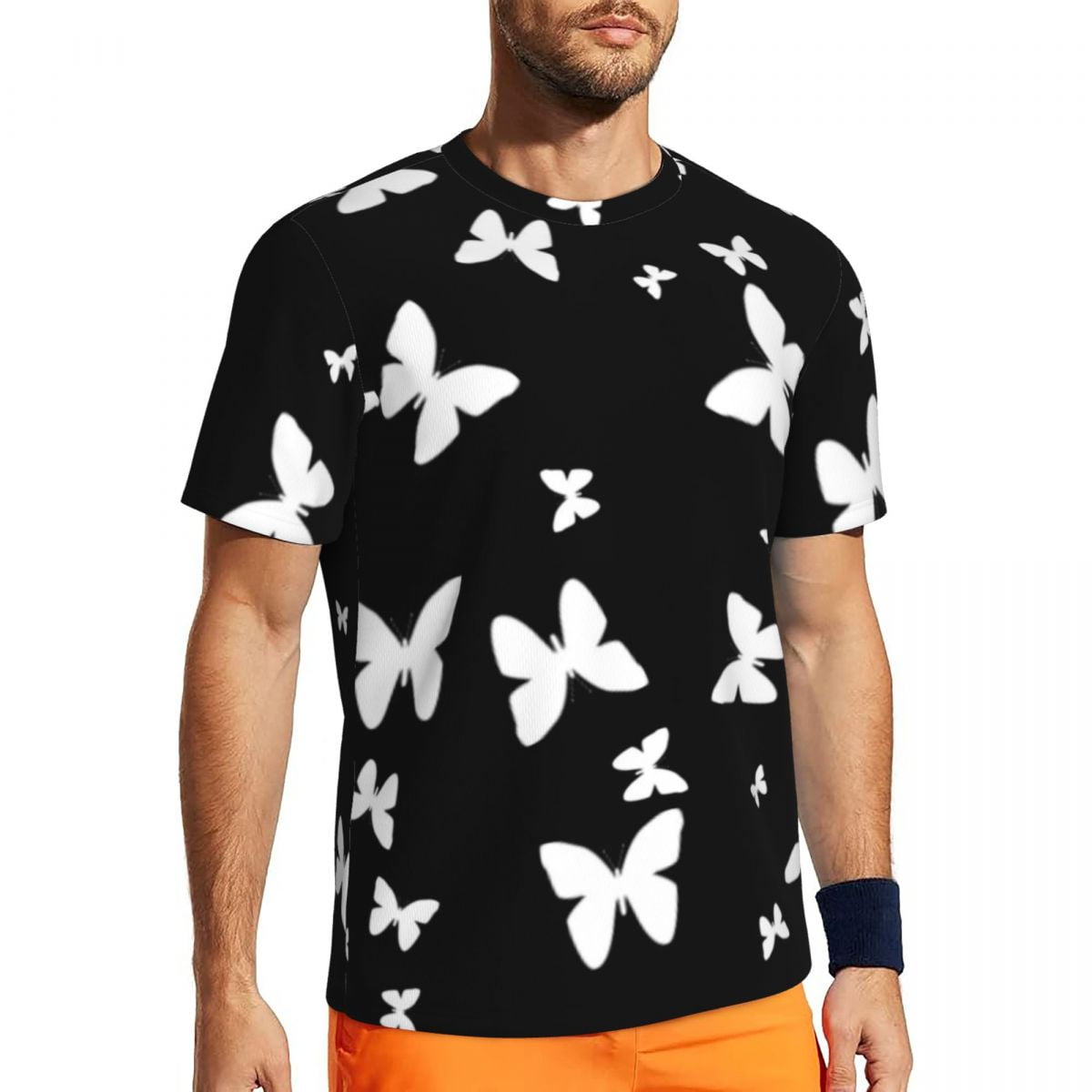 Butterfly Sports T-Shirt Vintage Blue Flower Novelty T-Shirts Man ...