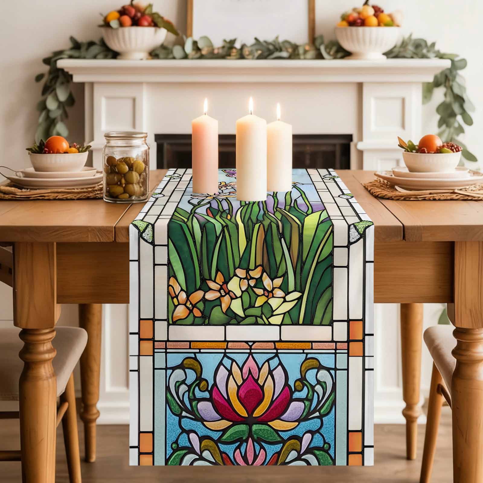 Butterfly Spring Colorful Flower Table Runner 70 Inches Long,Kitchen ...