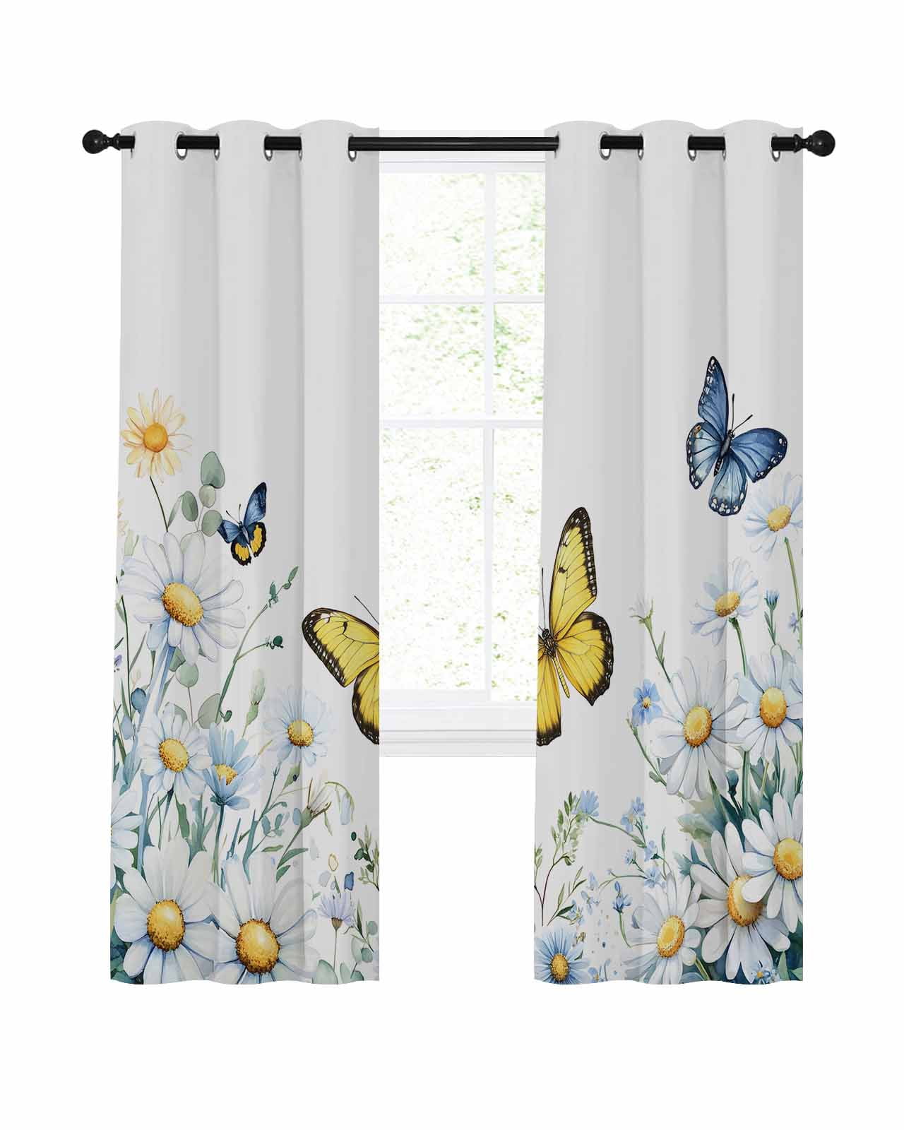 Butterfly Spring Floral Blackout Curtains 39 Inches Long for Bedroom ...