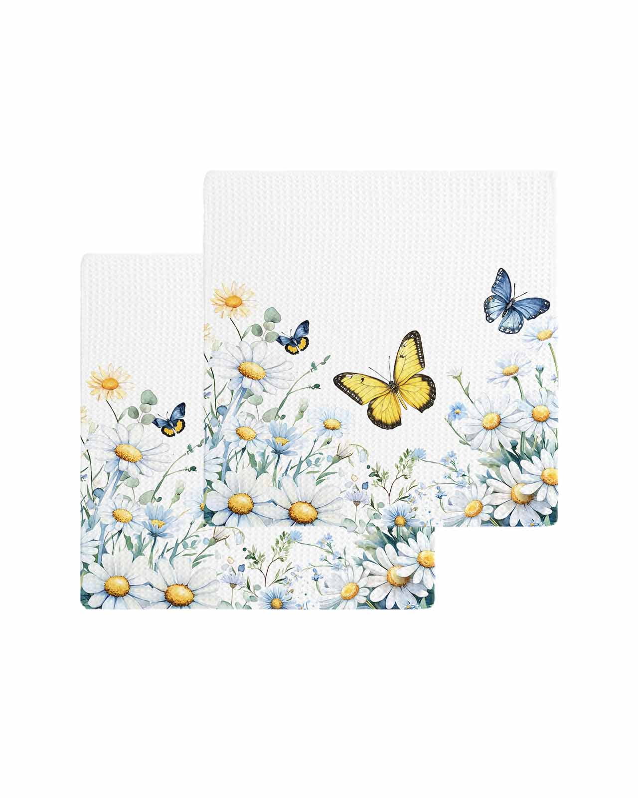 Butterfly Spring Floral Kitchen Dish Towels for Drying Dishes Set of 2 ...