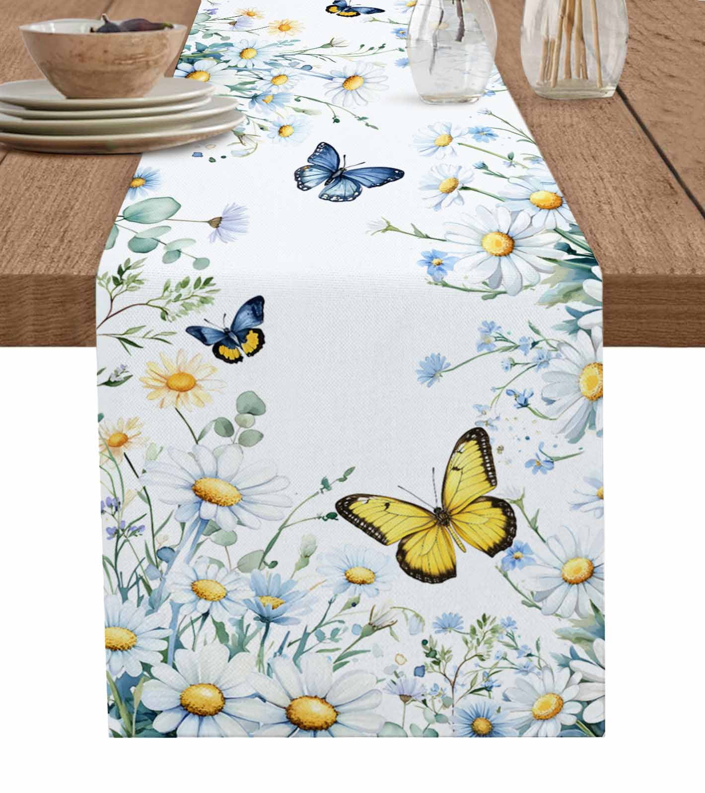 Butterfly Spring Floral Table Runner Daisy Flowers Botanical Country ...