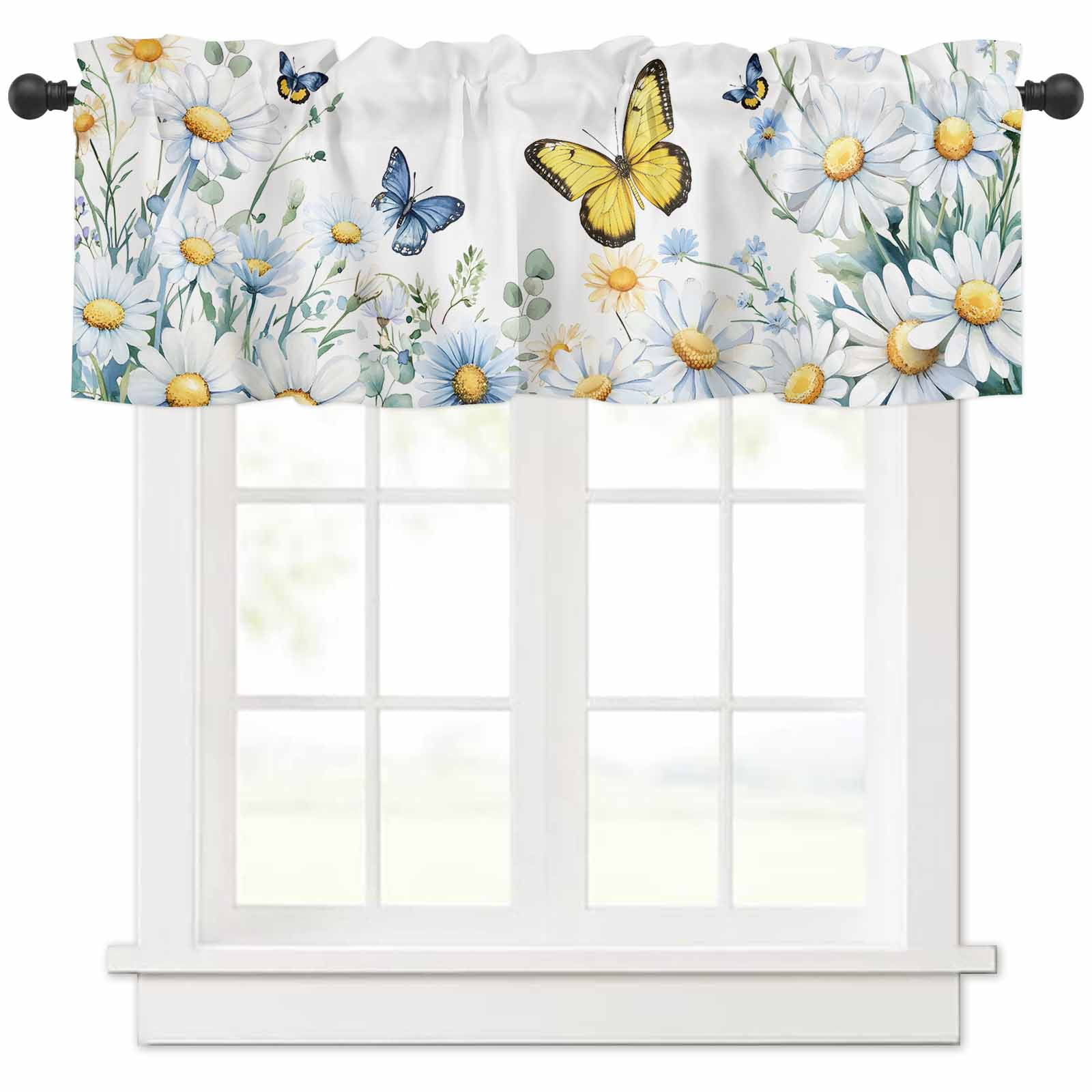 Butterfly Spring Floral Valances for Windows Farmhouse Kitchen Curtains ...