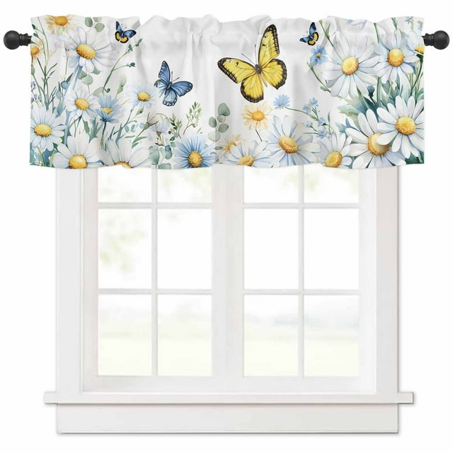 Butterfly Spring Floral Valances for Windows Farmhouse Kitchen Curtains ...