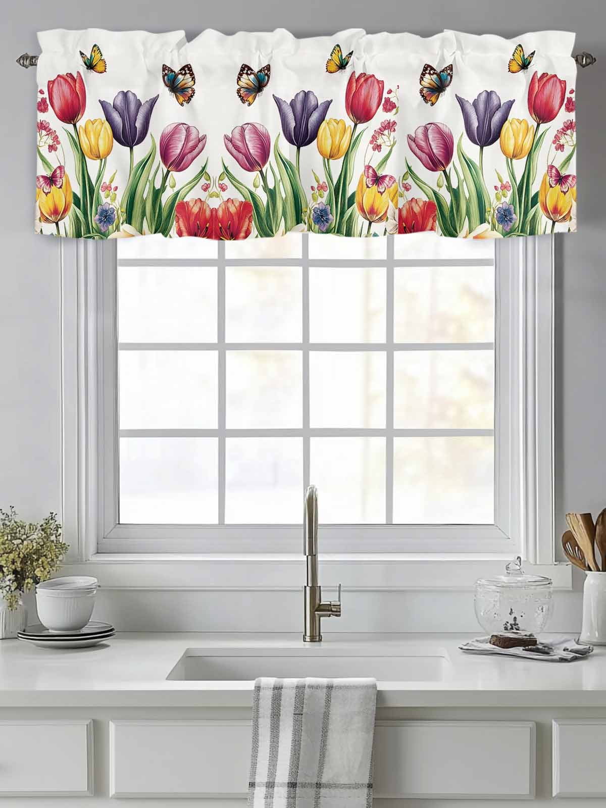 Butterfly Spring Flower Gradient Valances for Windows,Kitchen Valance ...