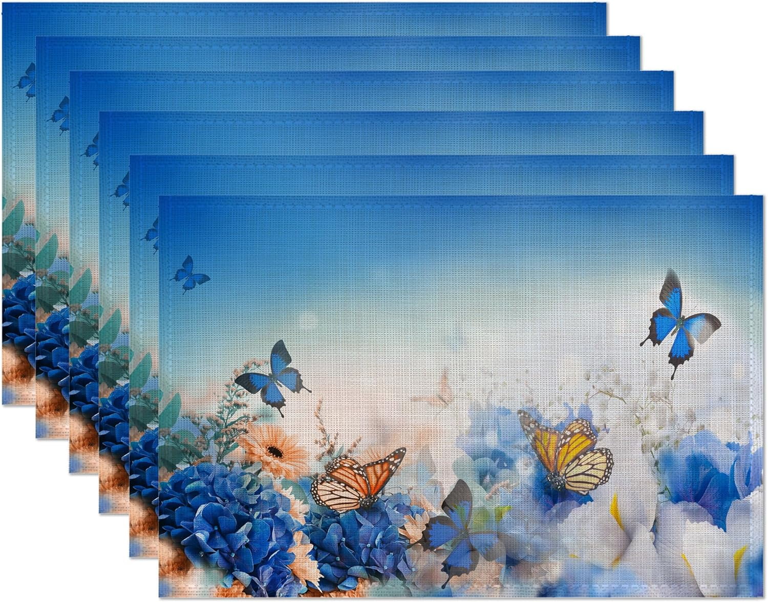 Butterfly Spring Flowers Placemats Set of 6, 12x18 Inch Waterproof ...