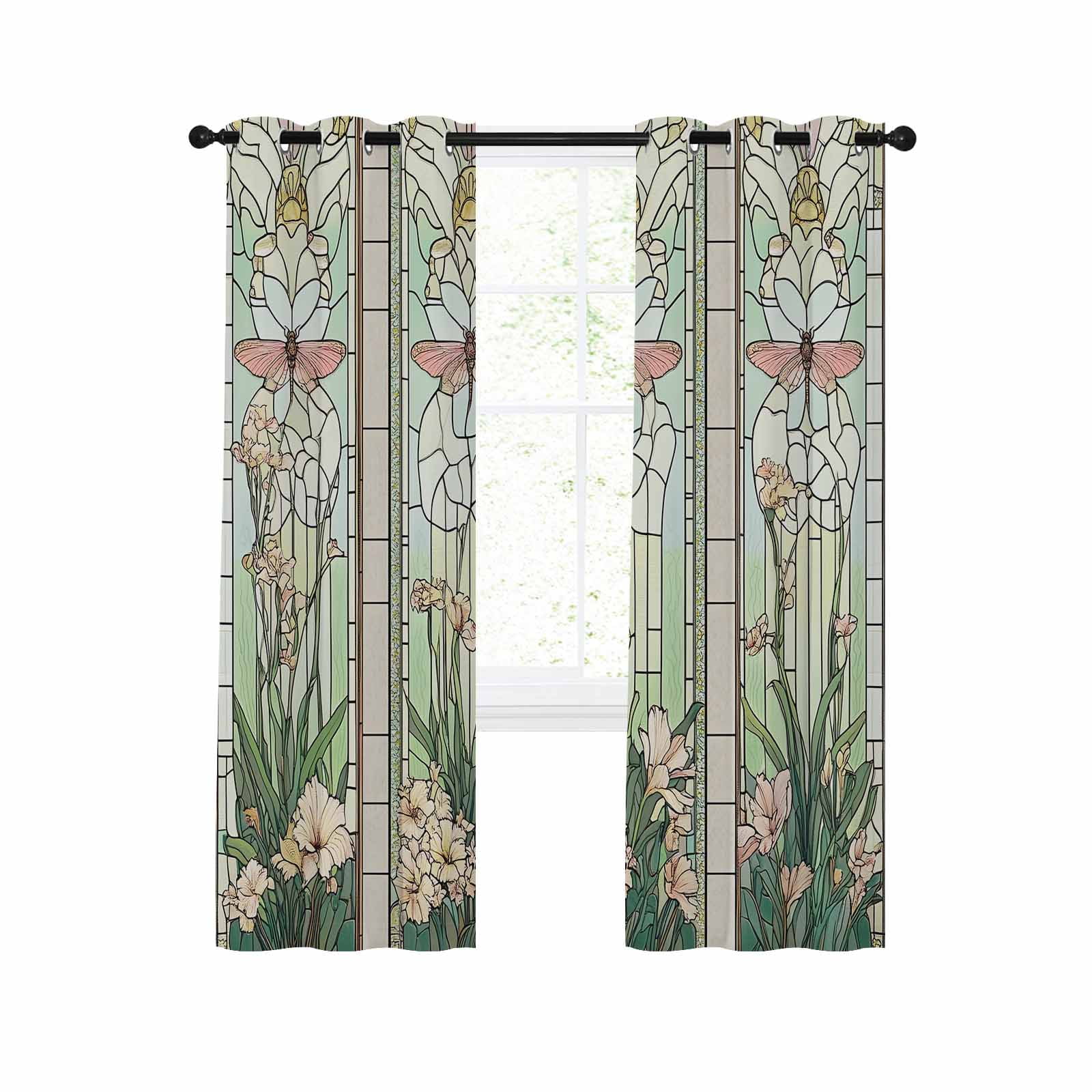 Butterfly Stained Glass Blackout Curtains 84 Inches Long for Bedroom ...