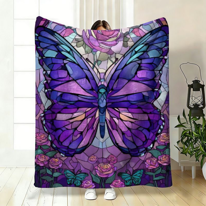 Butterfly Stained Glass Flannel Blanket – Cozy, Warm Throw for Bed ...