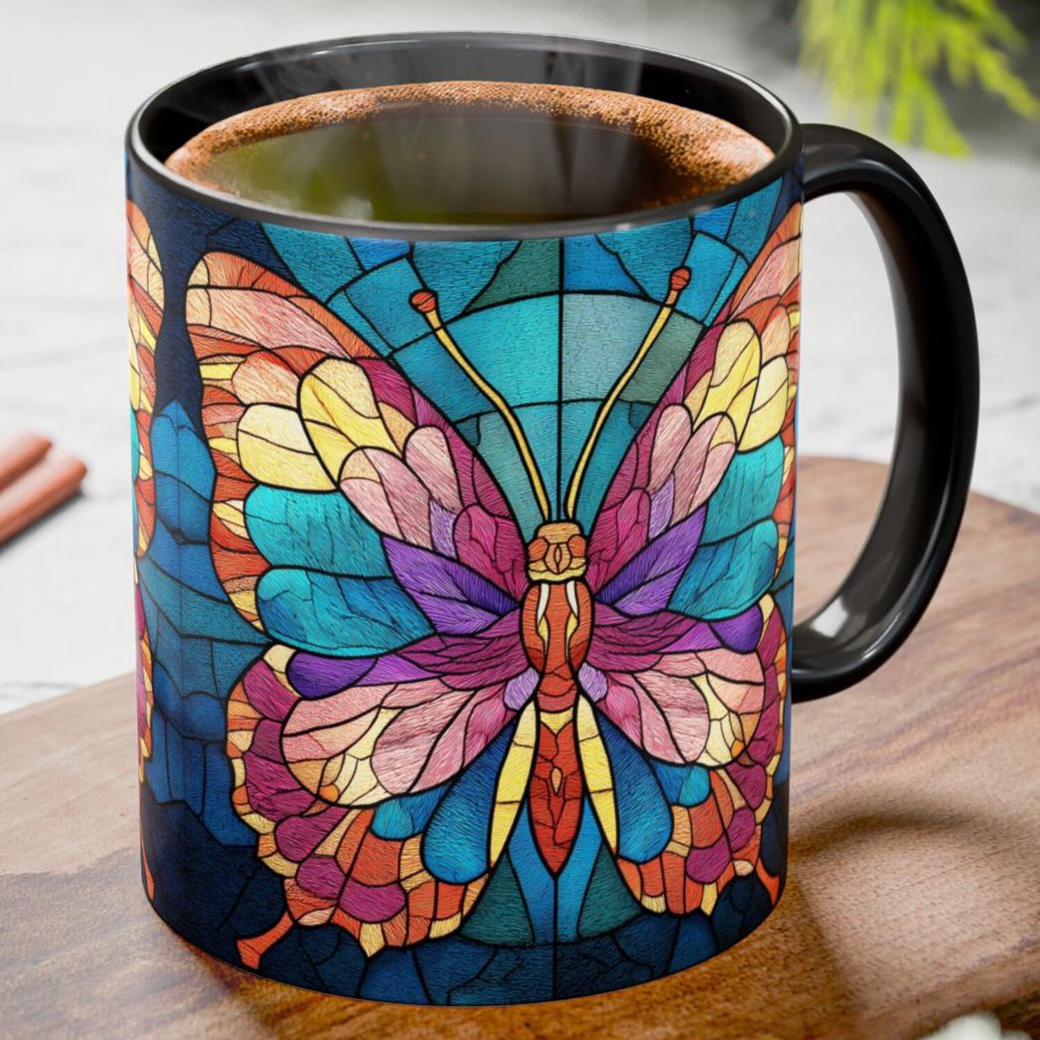 Butterfly Stained Glass Mug Coffee Cup 11oz & 15oz - 6 Mug Colors ...