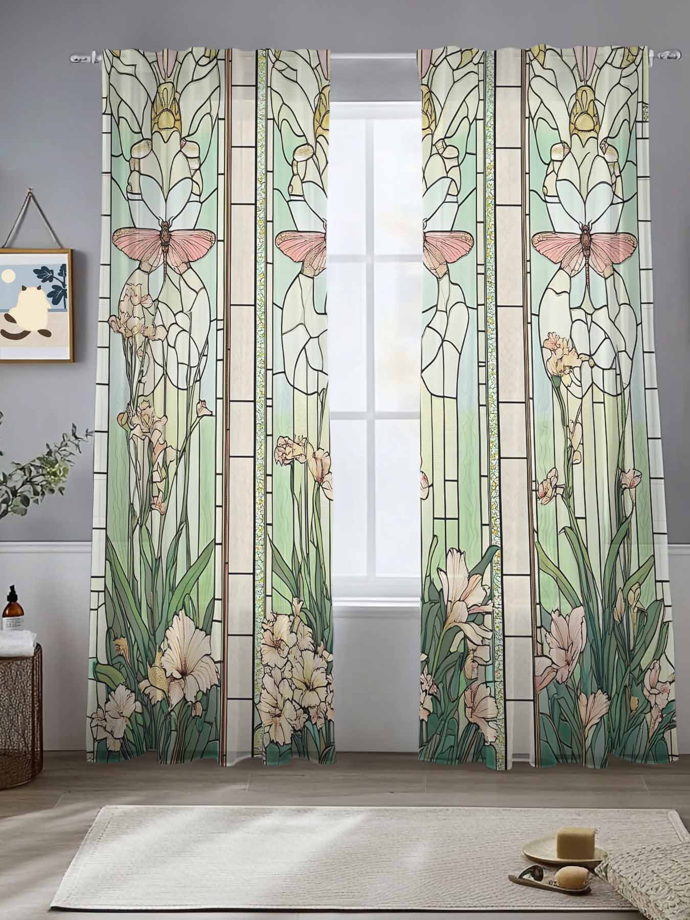 Butterfly Stained Glass Sheer Curtains for Living Room Bedroom Summer ...