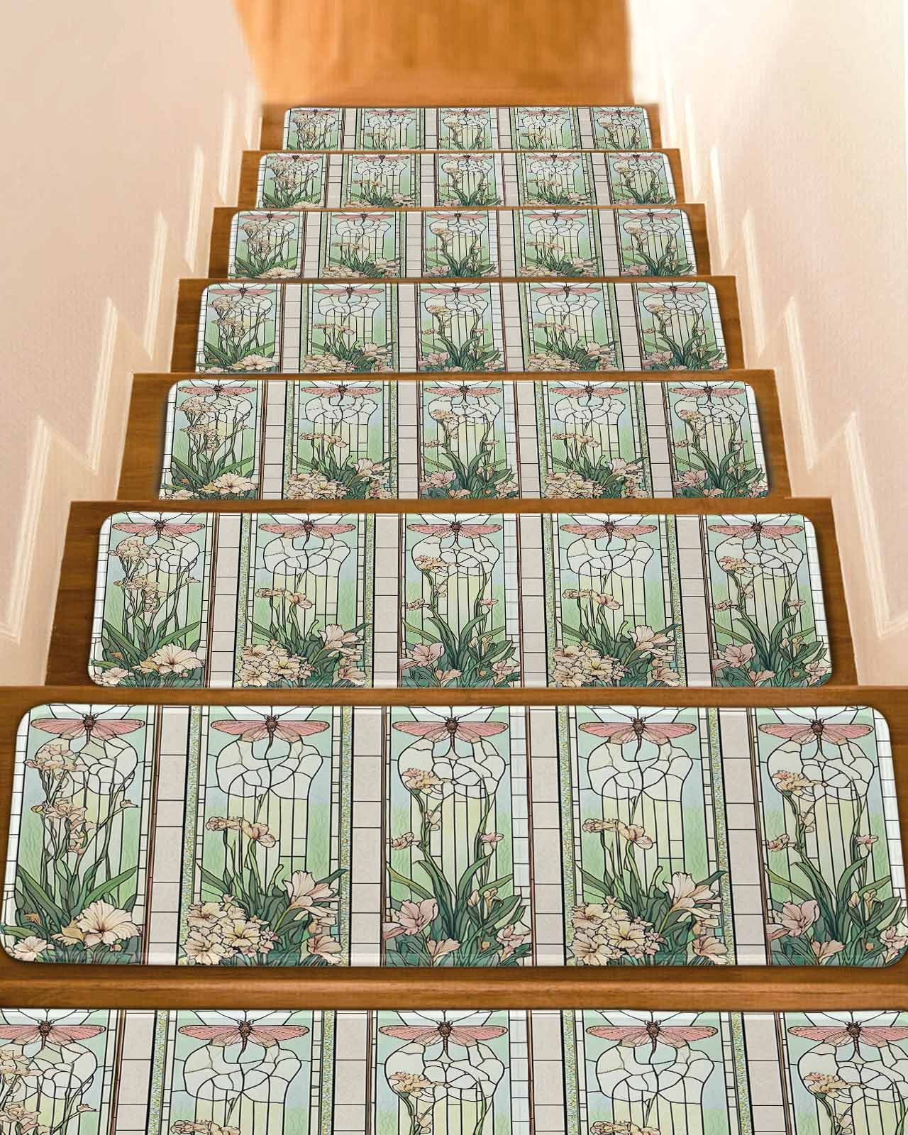 Butterfly Stained Glass Stair Treads for Wooden Steps Indoor Runner Rug ...