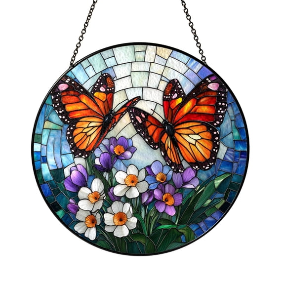 Butterfly Stained Glass Suncatcher, Colorful Floral Window Hanging Art ...