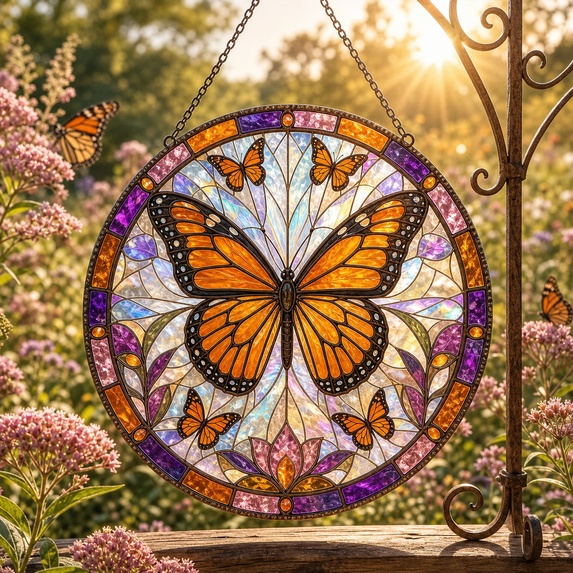 Butterfly Stained Glass Suncatcher, Monarch Butterfly Window Hanging ...