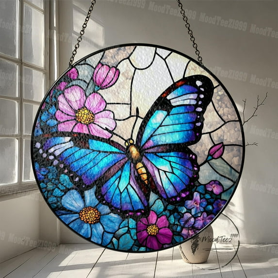Butterfly Stained Glass Suncatcher: Window Hanging Decor - Walmart.com