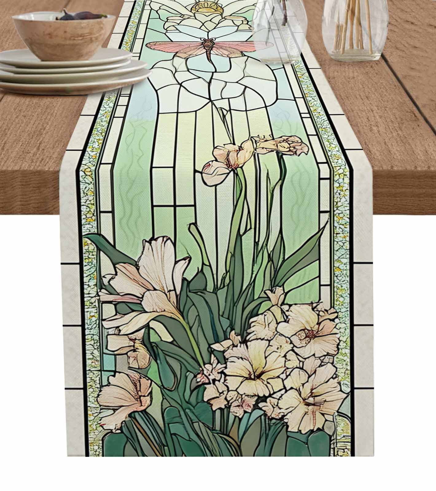 Butterfly Stained Glass Table Runner 72 Inches, Summer Dragonfly ...