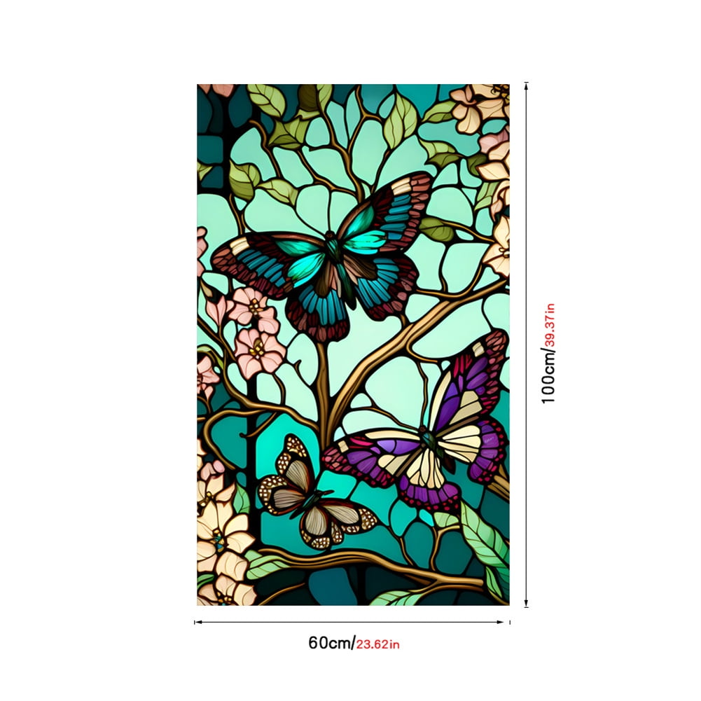 Butterfly Stained Glass Window Film Uv Blocking Non-adhesive Privacy ...