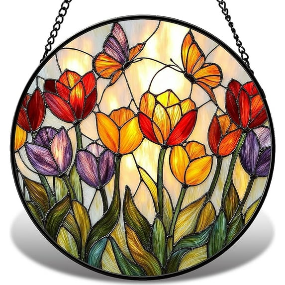 Butterfly Stained Glass Window Hanging Sun Catcher, Sunflowers ...