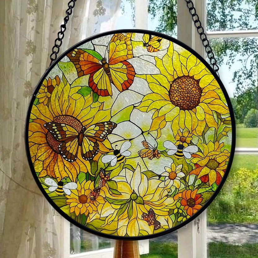 Butterfly Stained Glass Window Hanging, Sunflower Suncatchers for ...
