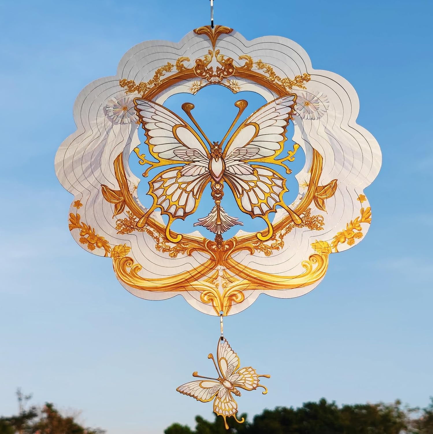 Butterfly Stainless Steel Wind-Powered Rotator - 12-inch Hanging Yard ...