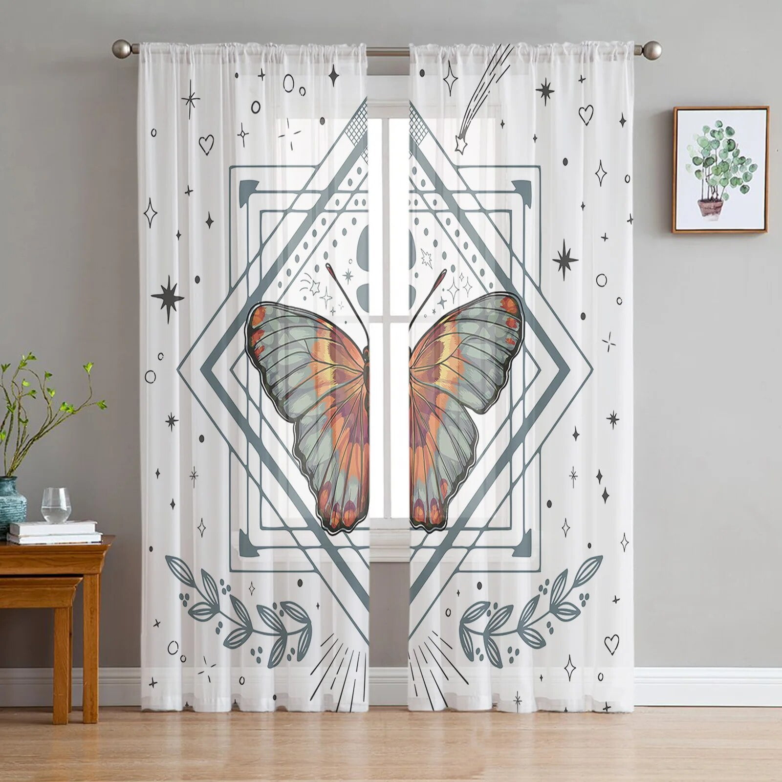 Butterfly Star Leaf Sheer Curtains for Living Room Bedroom Kids Room ...