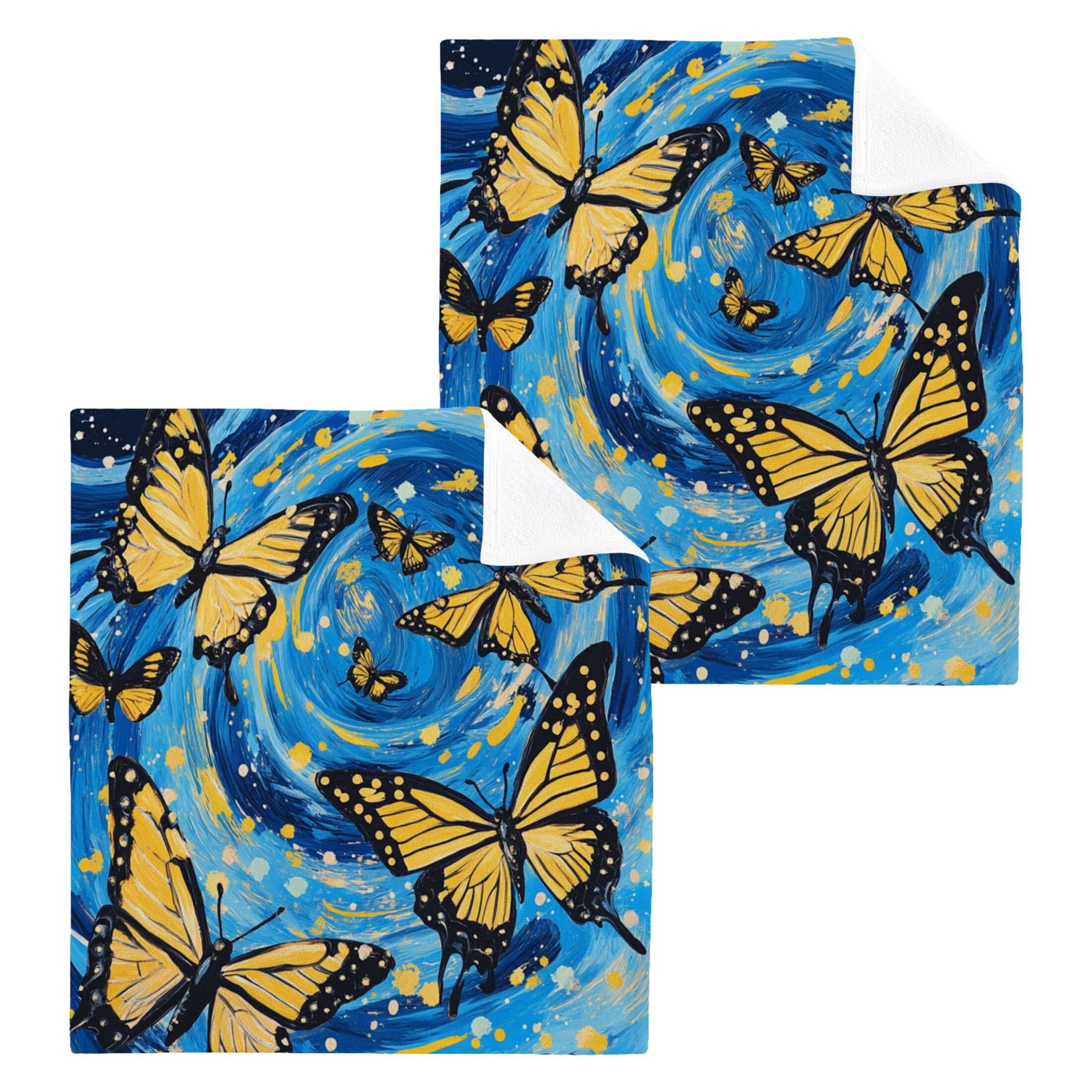 Butterfly Starry Night 100% Cotton Face Towel 12x12in Soft Absorbent ...